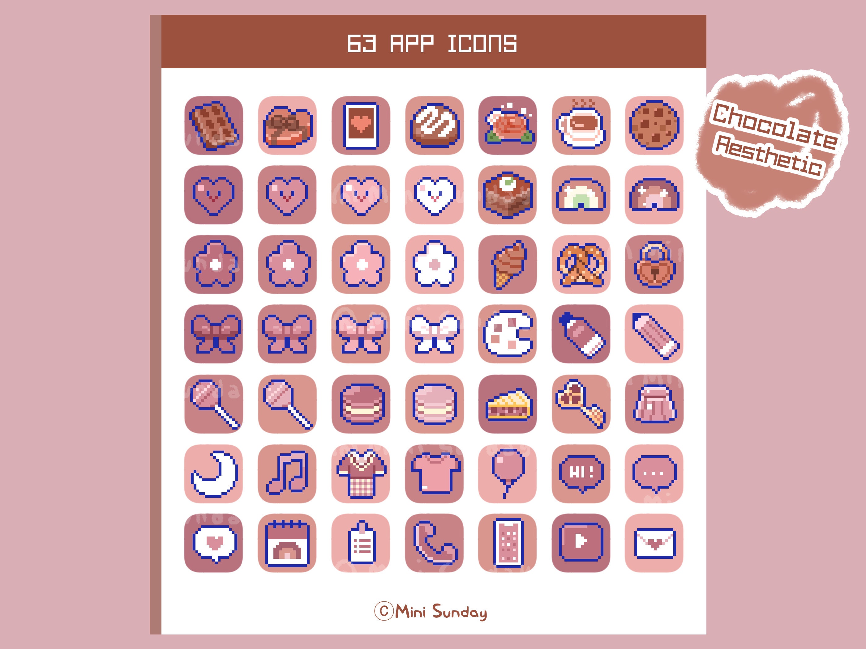63 App Icon Pack / Choco Memory / Wallpapers & Widgets / Pixel - Etsy
