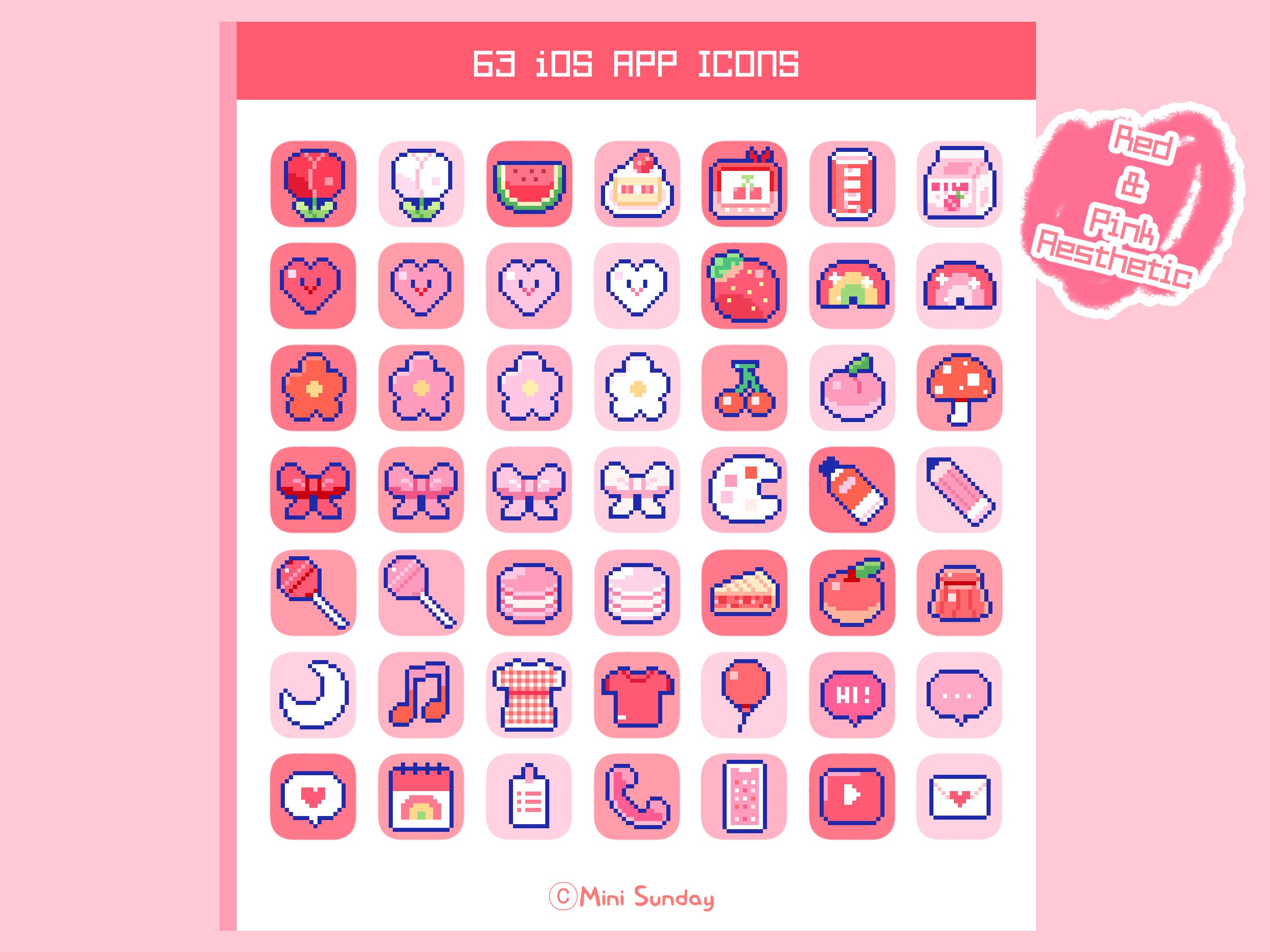 63 App Icon Pack / Pink Party / Wallpapers & Widgets / Pixel / - Etsy