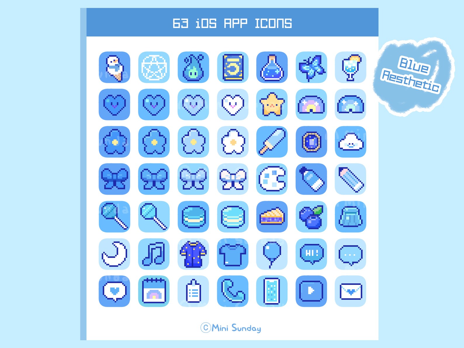 63 App Icon Pack / Blue Mystery / Wallpapers & Widgets / Pixel - Etsy