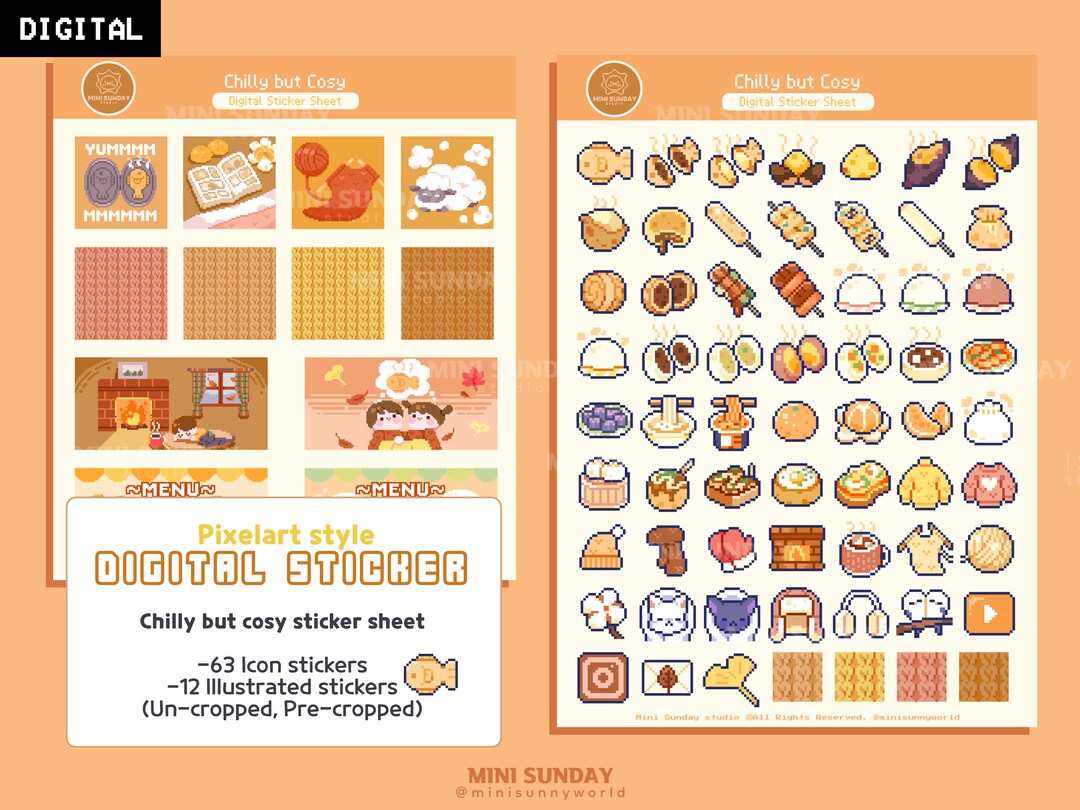 Chilly but Cosy Digital Stickers / Sticker Sheet / Pixelart Style ...