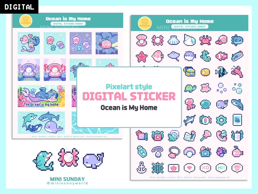 Ocean is My Home Digital Stickers / Sticker Sheet / Pixelart Style ...