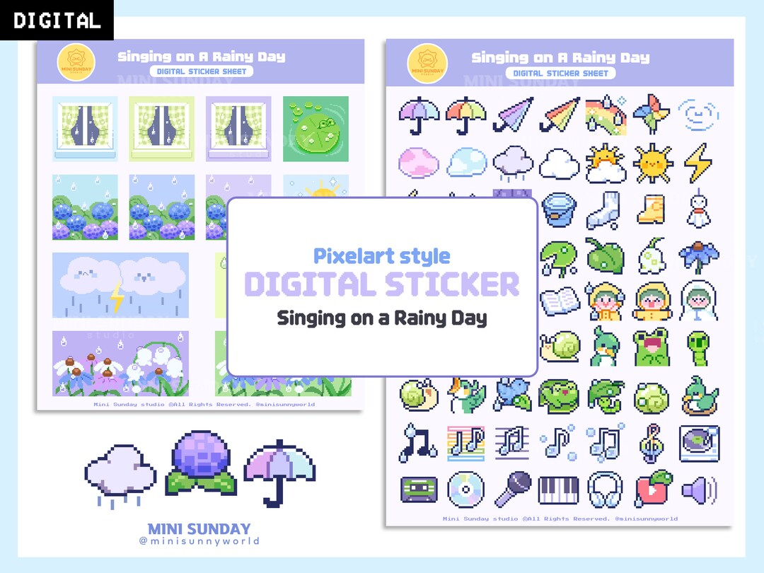 Singing on A Rainy Day Digital Stickers / Sticker Sheet / Pixelart ...