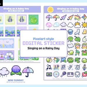 Singing on A Rainy Day Digital Stickers / Sticker Sheet / Pixelart ...