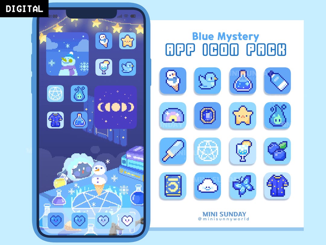 63 App Icon Pack / Blue Mystery / Wallpapers & Widgets / Pixel / Ios ...