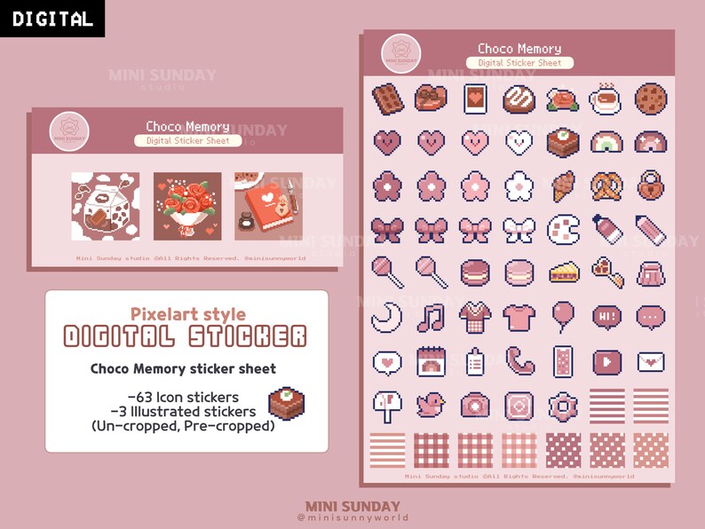 Choco Memory Digital Stickers / Sticker Sheet / Pixelart Style - Etsy