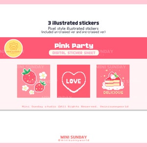 Pink Party Digital Stickers / Sticker Sheet / Pixelart Style / Planner ...