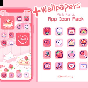 63 App Icon Pack / Pink Party / Wallpapers & Widgets / Pixel / - Etsy