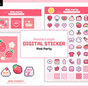 Pink Party Digital Stickers / Sticker Sheet / Pixelart Style / Planner ...