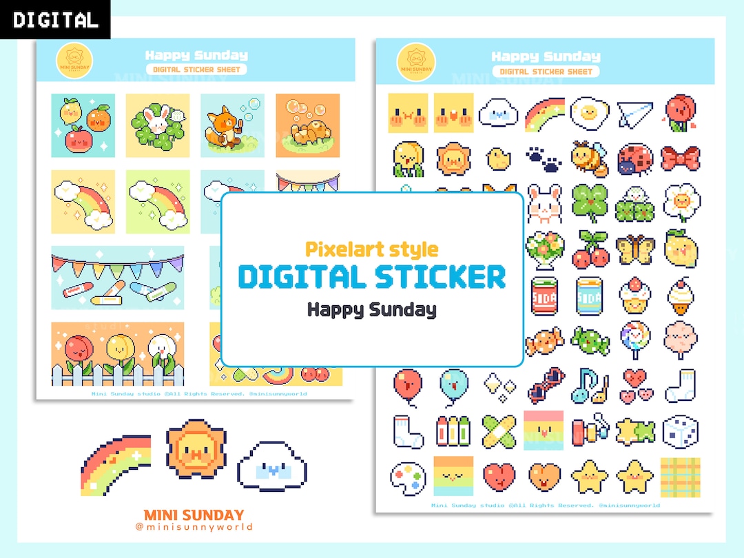 Happy Sunday Digital Stickers / Sticker Sheet / Pixelart Style ...