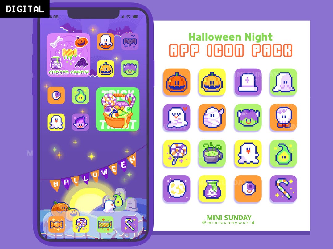 35 App Icon Pack / Halloween Night / Wallpapers & Widgets / Pixel / Ios ...