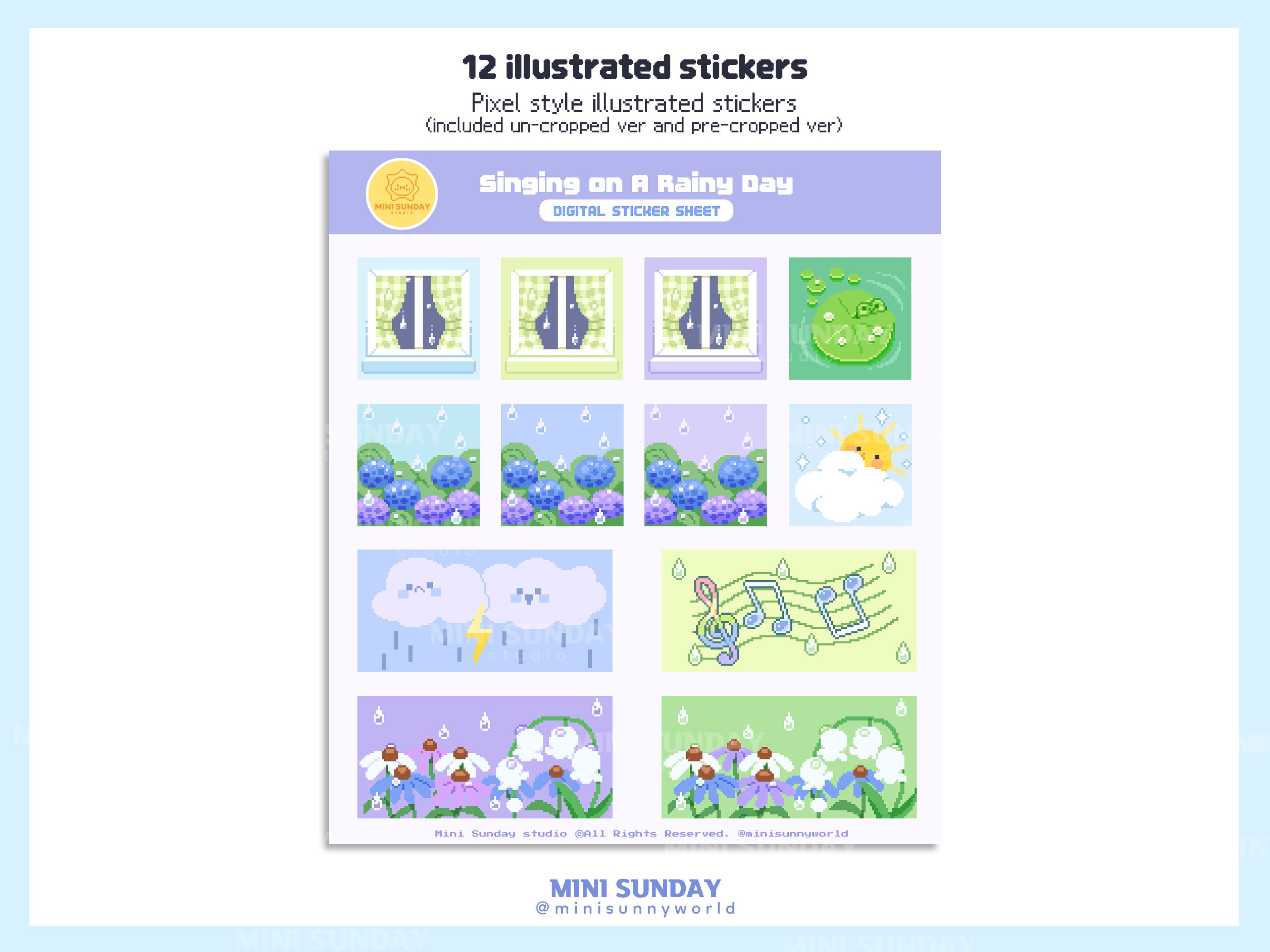 Singing on A Rainy Day Digital Stickers / Sticker Sheet / Pixelart ...