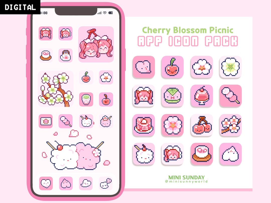63 App Icon Pack / Cherry Blossom Picnic / Wallpapers & Widgets / Pixel ...