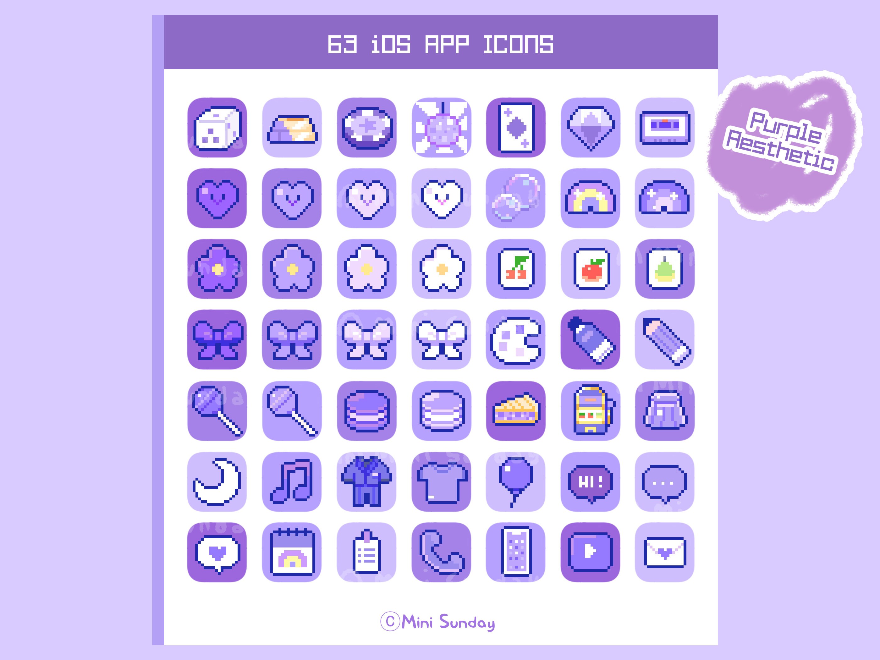 63 App Icon Pack / Purple Lucky / Wallpapers & Widgets / Pixel - Etsy