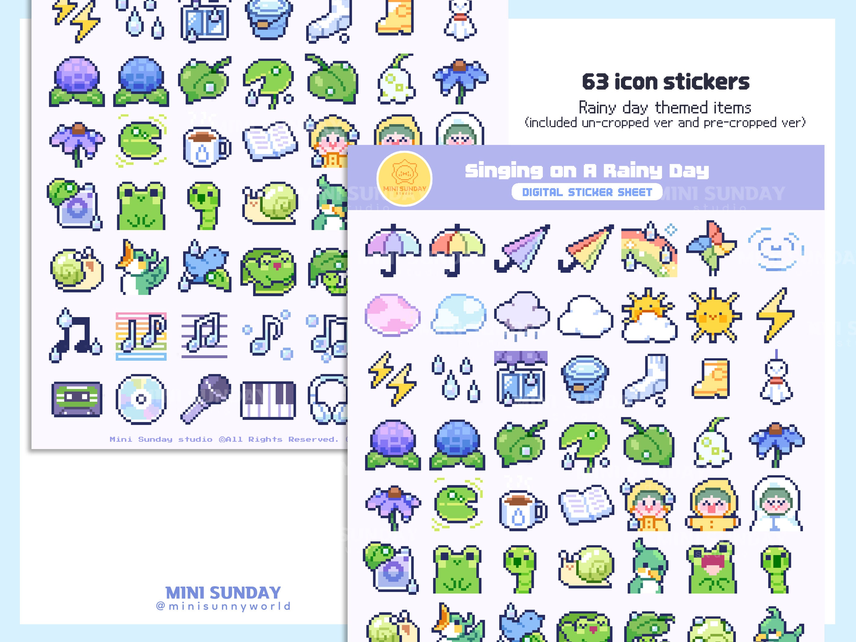 Singing on A Rainy Day Digital Stickers / Sticker Sheet / Pixelart ...