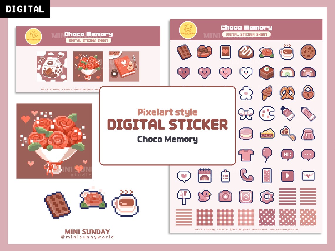 Choco Memory Digital Stickers / Sticker Sheet / Pixelart Style ...