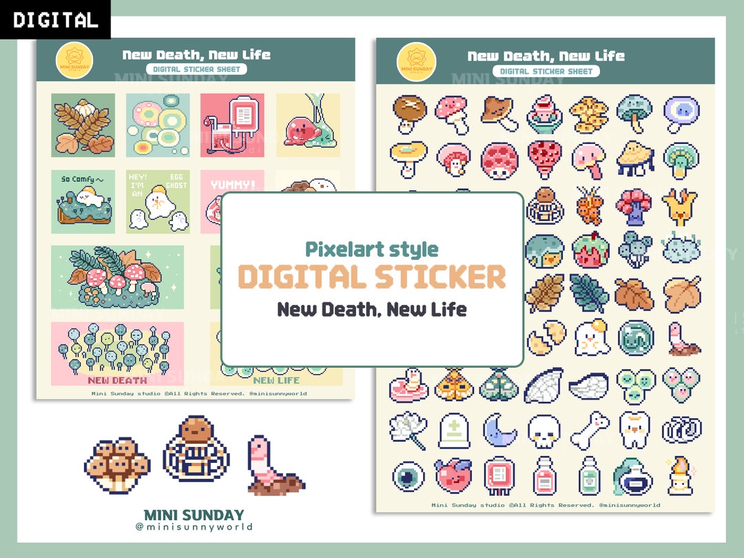New Death, New Life Digital Stickers / Sticker Sheet / Pixelart Style ...