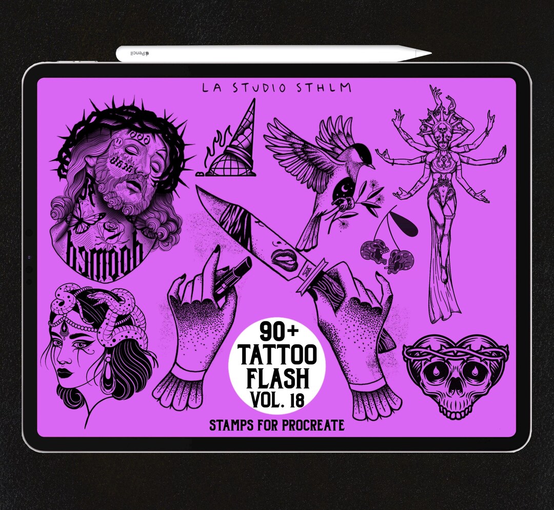 Tattoo Flash Stamp Set Vol. 18 - Procreate Tattoo Stamp Brush Set - Etsy