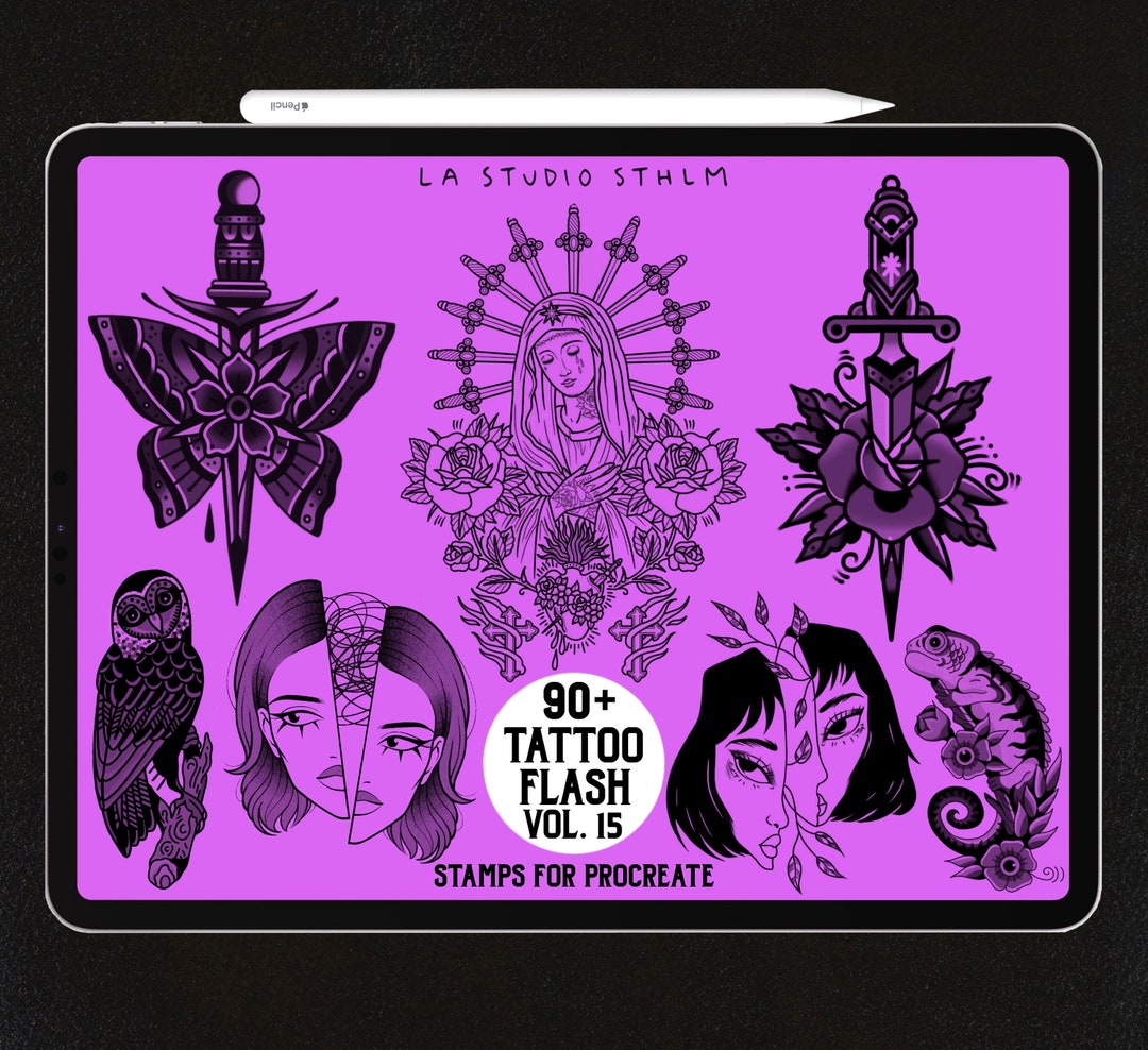 Tattoo Flash Stamp Set Vol. 15 - Procreate Tattoo Stamp Brush Set - Etsy