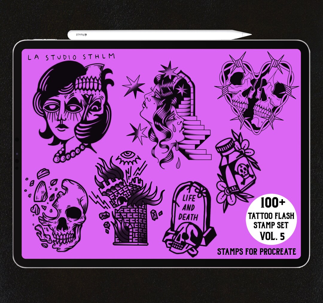 Tattoo Flash Stamp Set Vol. 5 Procreate Tattoo Stamp Brush Set - Etsy