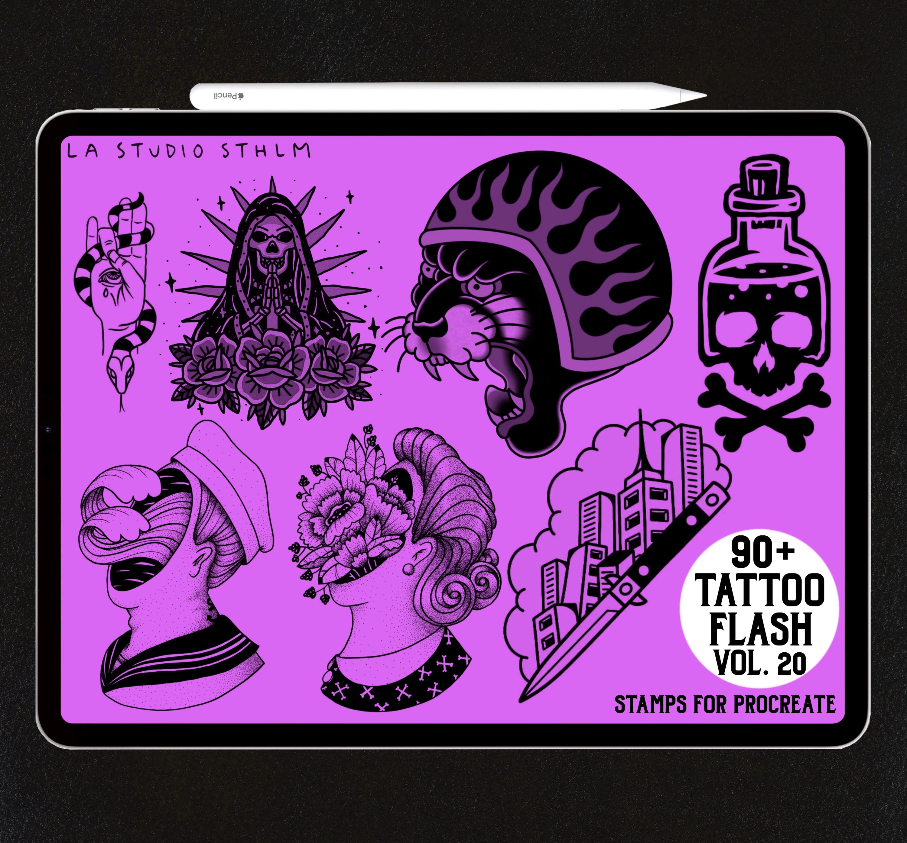 Tattoo Flash Stamp Set Vol. 20 - Procreate Tattoo Stamp Brush Set - Etsy