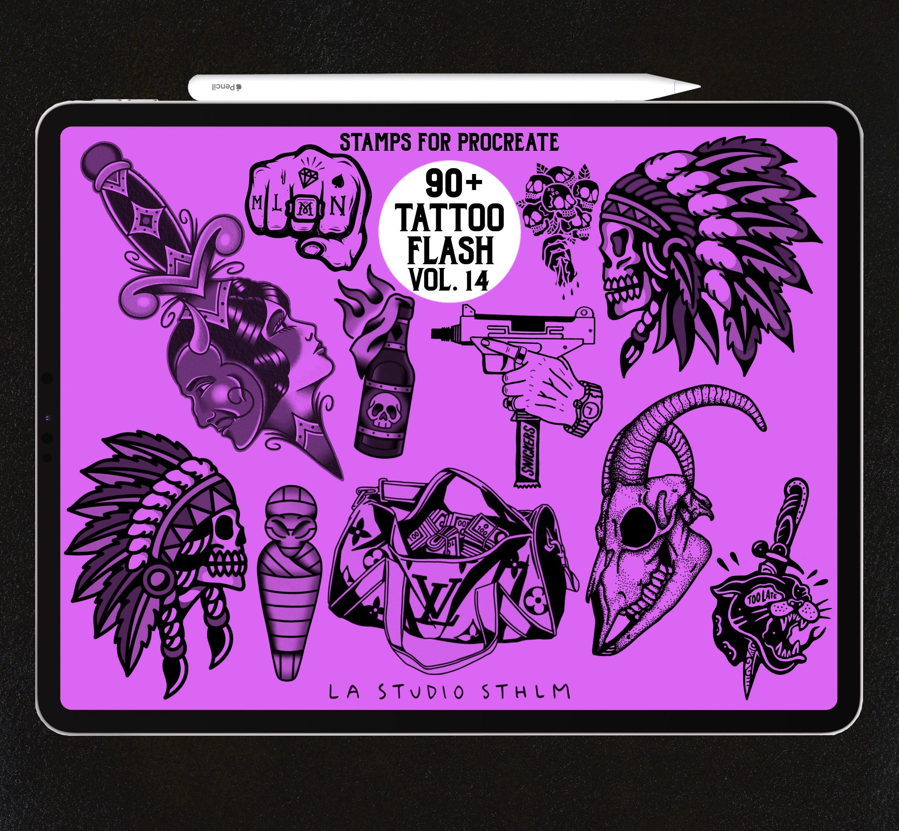 Tattoo Flash Stamp Set Vol. 14 - Procreate Tattoo Stamp Brush Set - Etsy