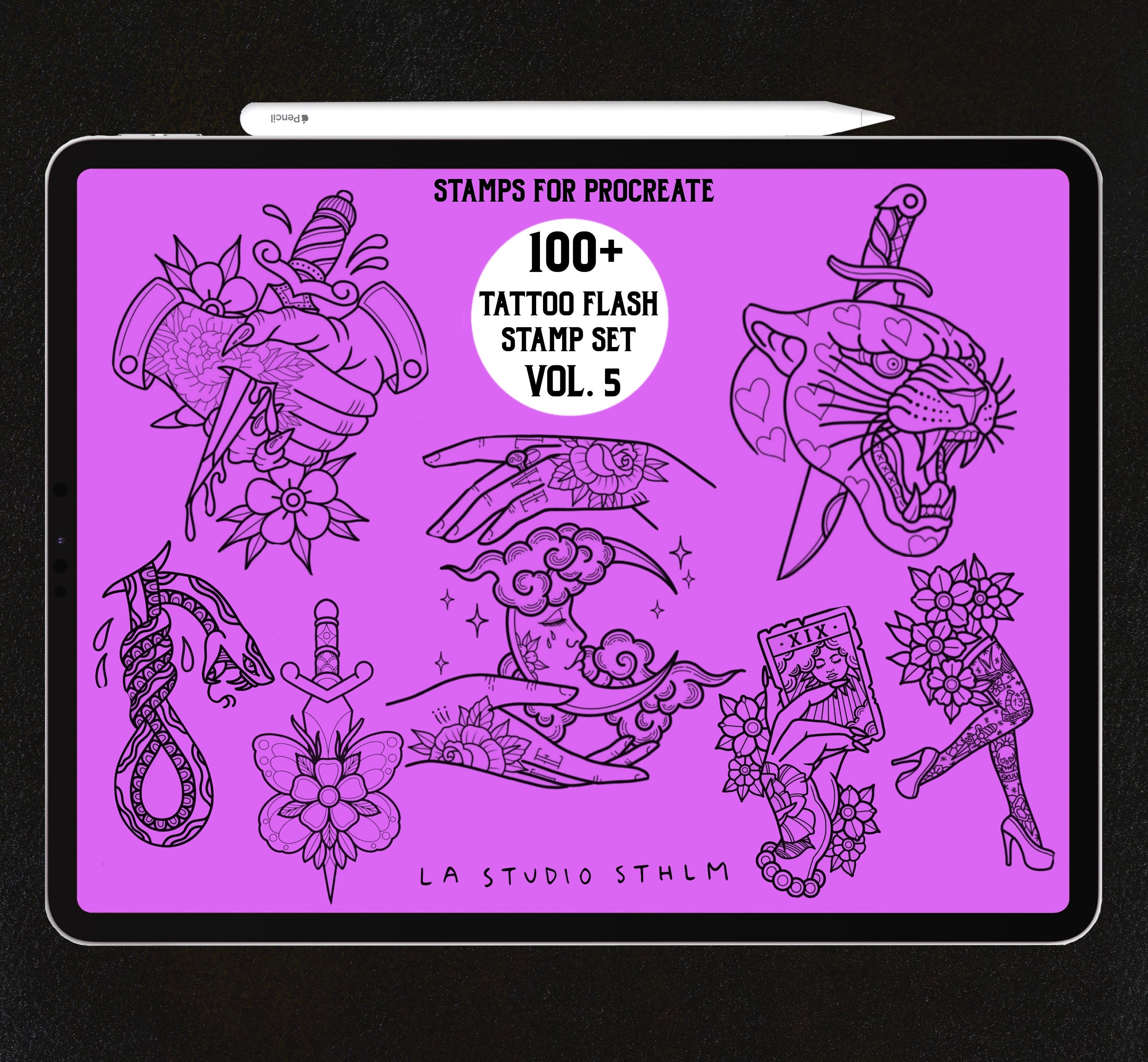 Tattoo Flash Stamp Set Vol. 5 Procreate Tattoo Stamp Brush - Etsy