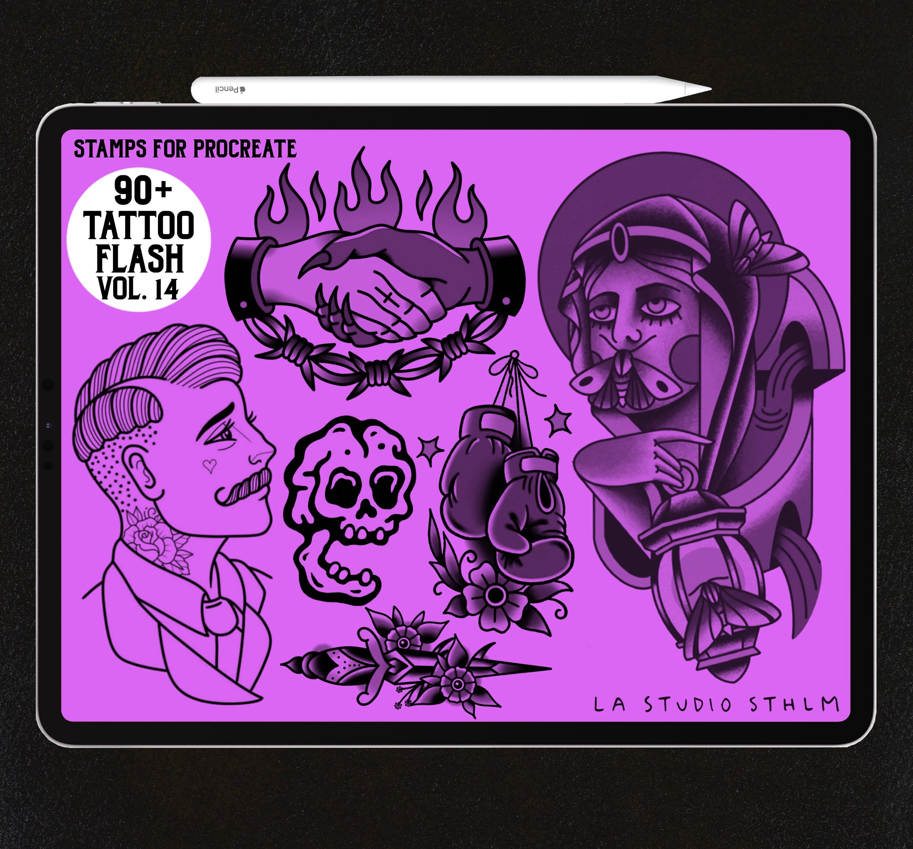Tattoo Flash Stamp Set Vol. 14 - Procreate Tattoo Stamp Brush Set - Etsy
