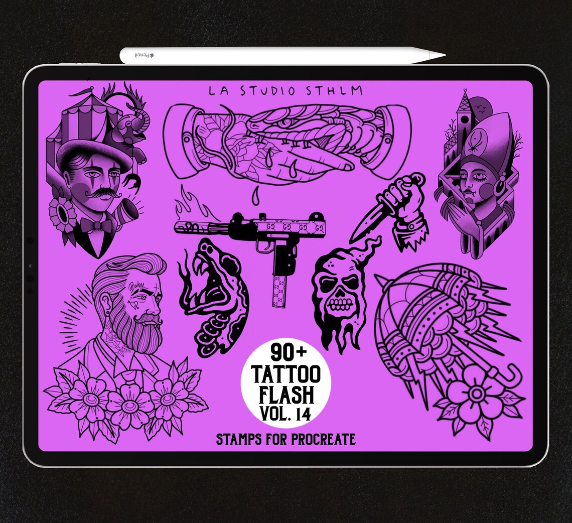 Tattoo Flash Stamp Set Vol. 14 - Procreate Tattoo Stamp Brush Set - Etsy