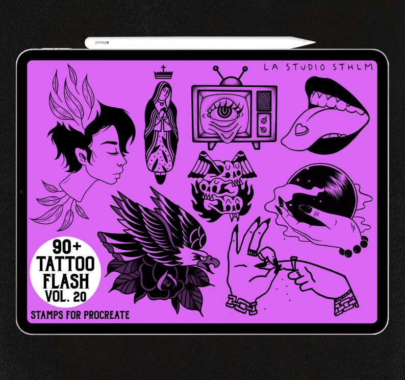 Tattoo Flash Stamp Set Vol. 20 - Procreate Tattoo Stamp Brush Set - Etsy