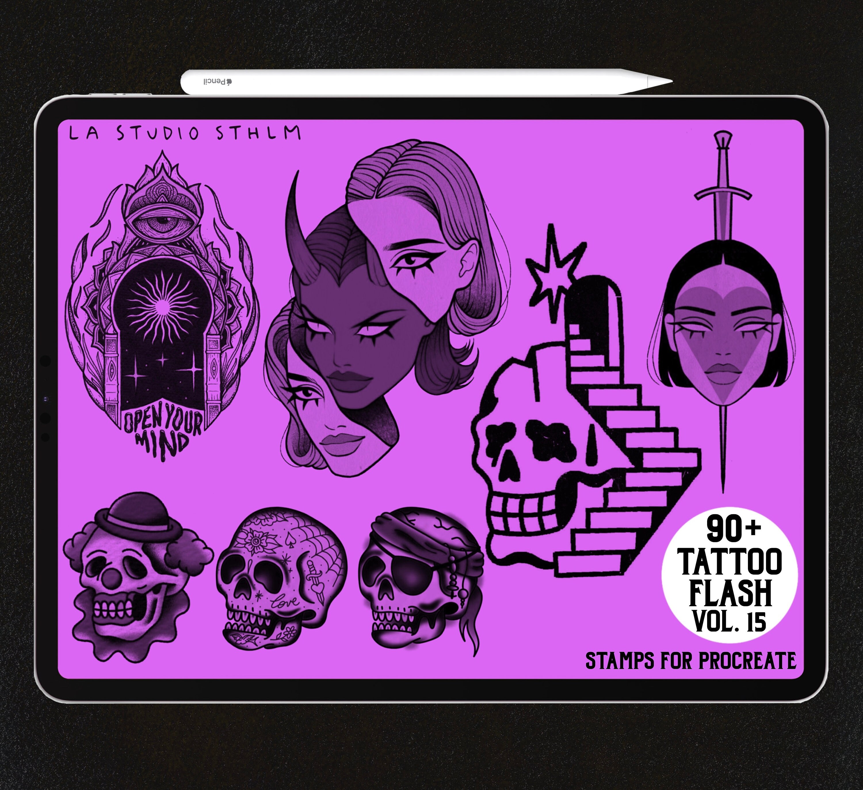 BUNDLE 2 - Tattoo Flash Vol. 9-16 - Procreate Tattoo Stamp Brush Set - Etsy