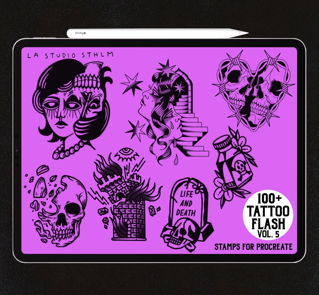 Tattoo Flash Stamp Set Vol. 5 - Procreate Tattoo Stamp Brush Set - Etsy