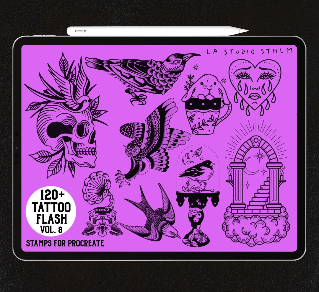 Tattoo Flash Stamp Set Vol. 8 - Procreate Tattoo Stamp Brush Set - Etsy