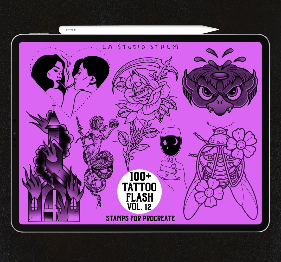Tattoo Flash Stamp Set Vol. 12 - Procreate Tattoo Stamp Brush Set - Etsy