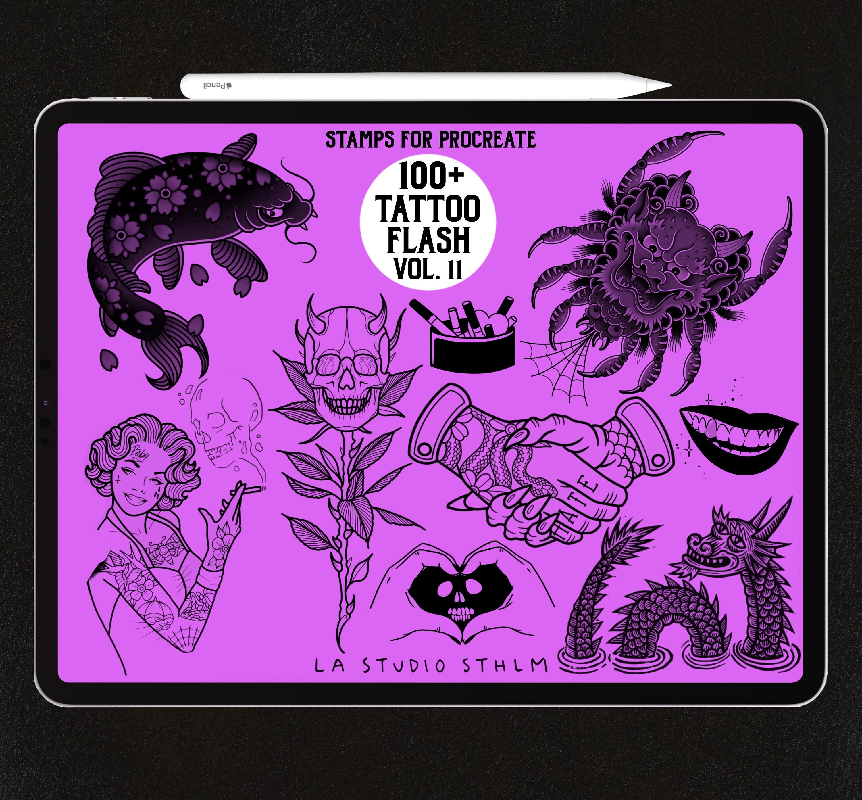 BUNDLE 2 - Tattoo Flash Vol. 9-16 - Procreate Tattoo Stamp Brush Set - Etsy