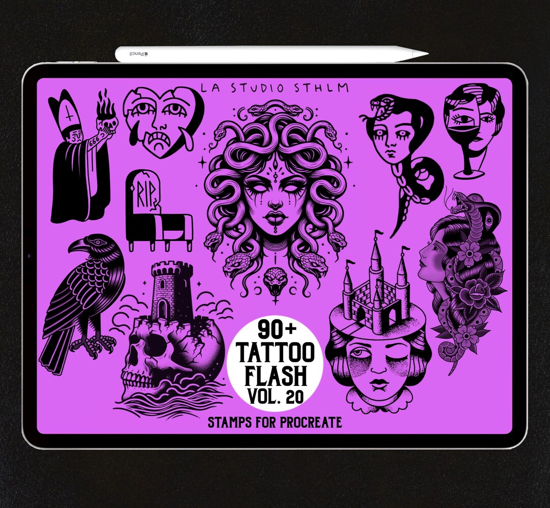 Tattoo Flash Stamp Set Vol. 20 - Procreate Tattoo Stamp Brush Set - Etsy