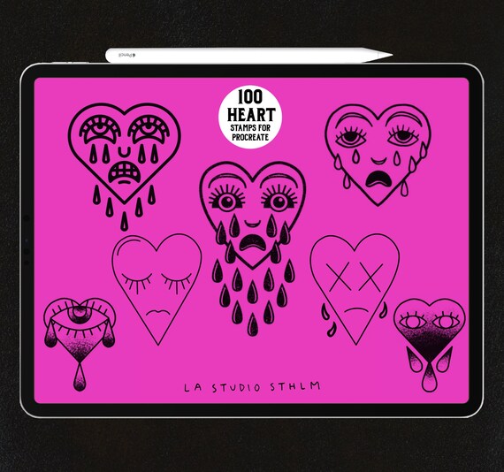 Hearts Procreate Tattoo Stamp Brush Set - Etsy