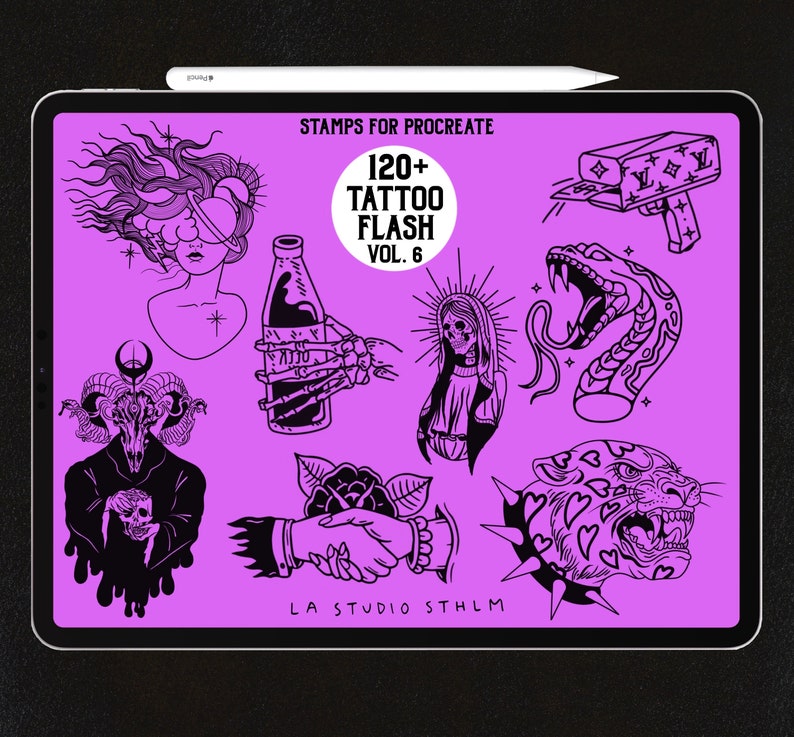 Tattoo Flash Stamp Set Vol. 6 - Procreate Tattoo Stamp Brush Set - Etsy