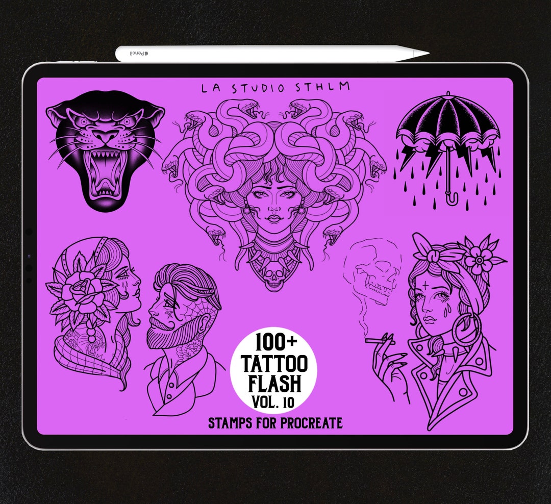 Tattoo Flash Stamp Set Vol. 10 - Procreate Tattoo Stamp Brush Set - Etsy
