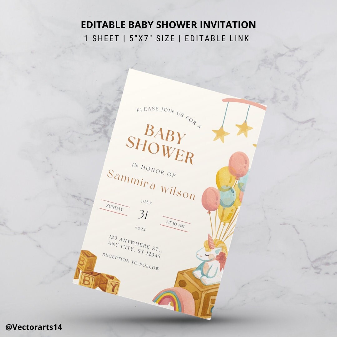 Editable Baby Shower Invitation Baby Girl Invitation - Etsy
