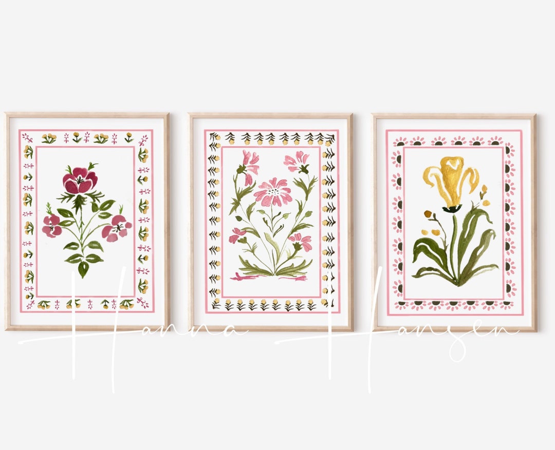Spring Pink Floral Prints Set of 3 Wall Bundle Wall Art - Etsy