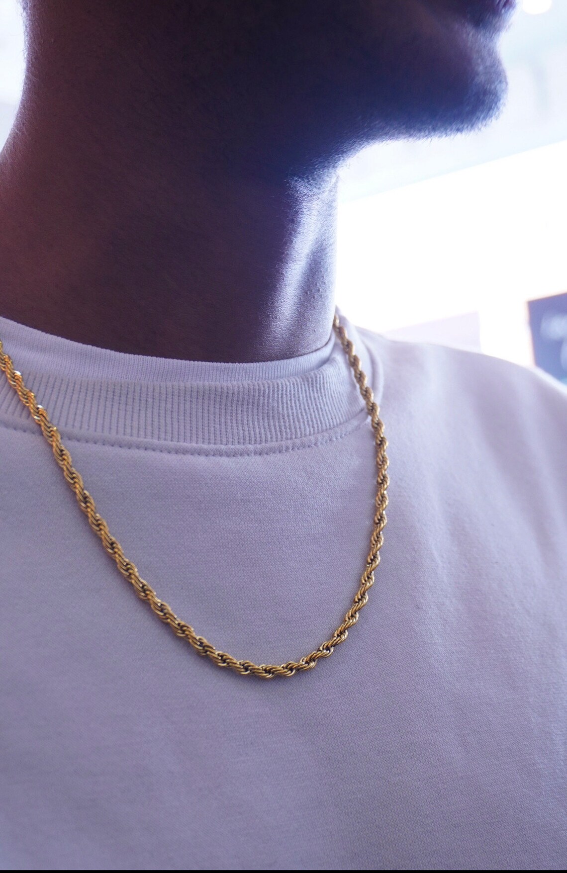 18K Gold Rope Chain Necklace, Mens Gold Chain, 3mm Gold Rope Chains ...