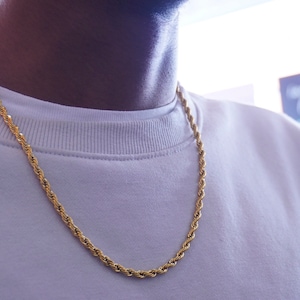 18K Gold Rope Chain Necklace, Mens Gold Chain, 3mm Gold Rope Chains ...