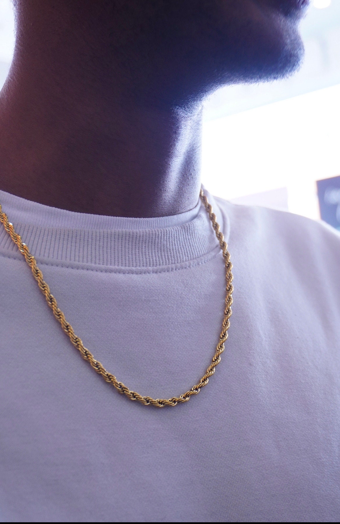 18K Gold Rope Chain Necklace, Mens Gold Chain, 3mm Gold Rope Chains ...