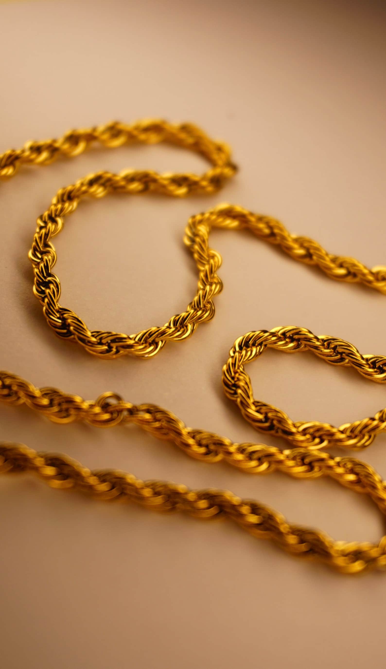 18K Gold Rope Chain Necklace, Mens Gold Chain, 4mm Gold Rope Chains ...