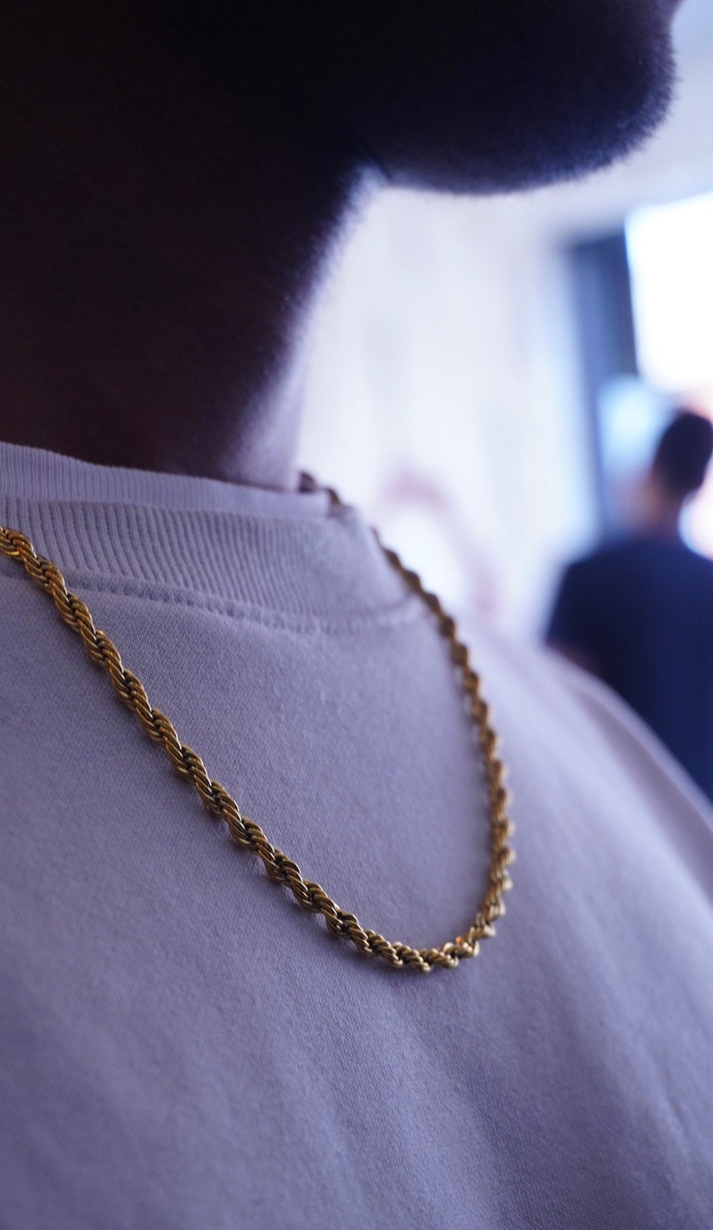 18K Gold Rope Chain Necklace, Mens Gold Chain, 4mm Gold Rope Chains ...