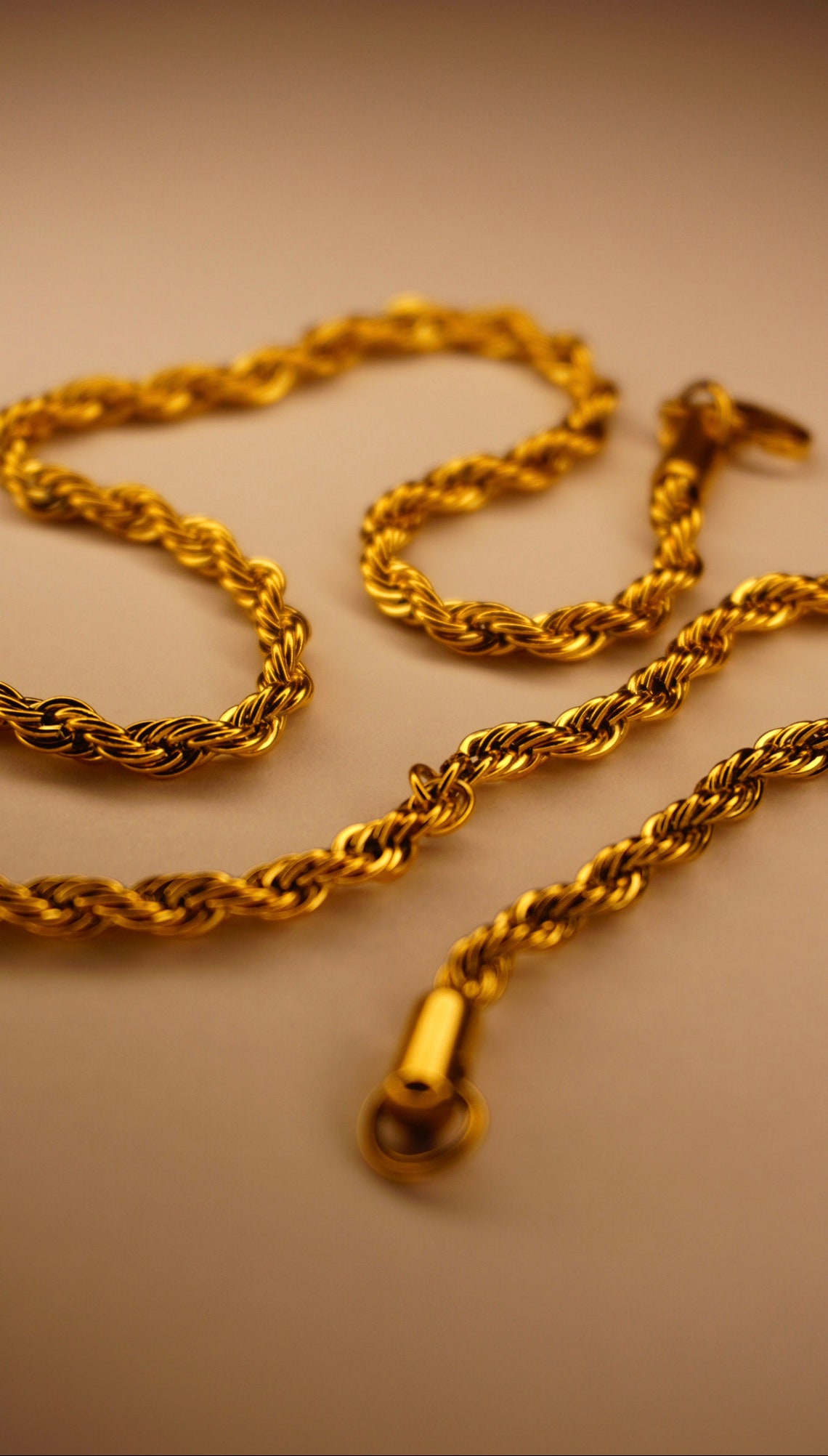 18K Gold Rope Chain Necklace, Mens Gold Chain, 4mm Gold Rope Chains ...