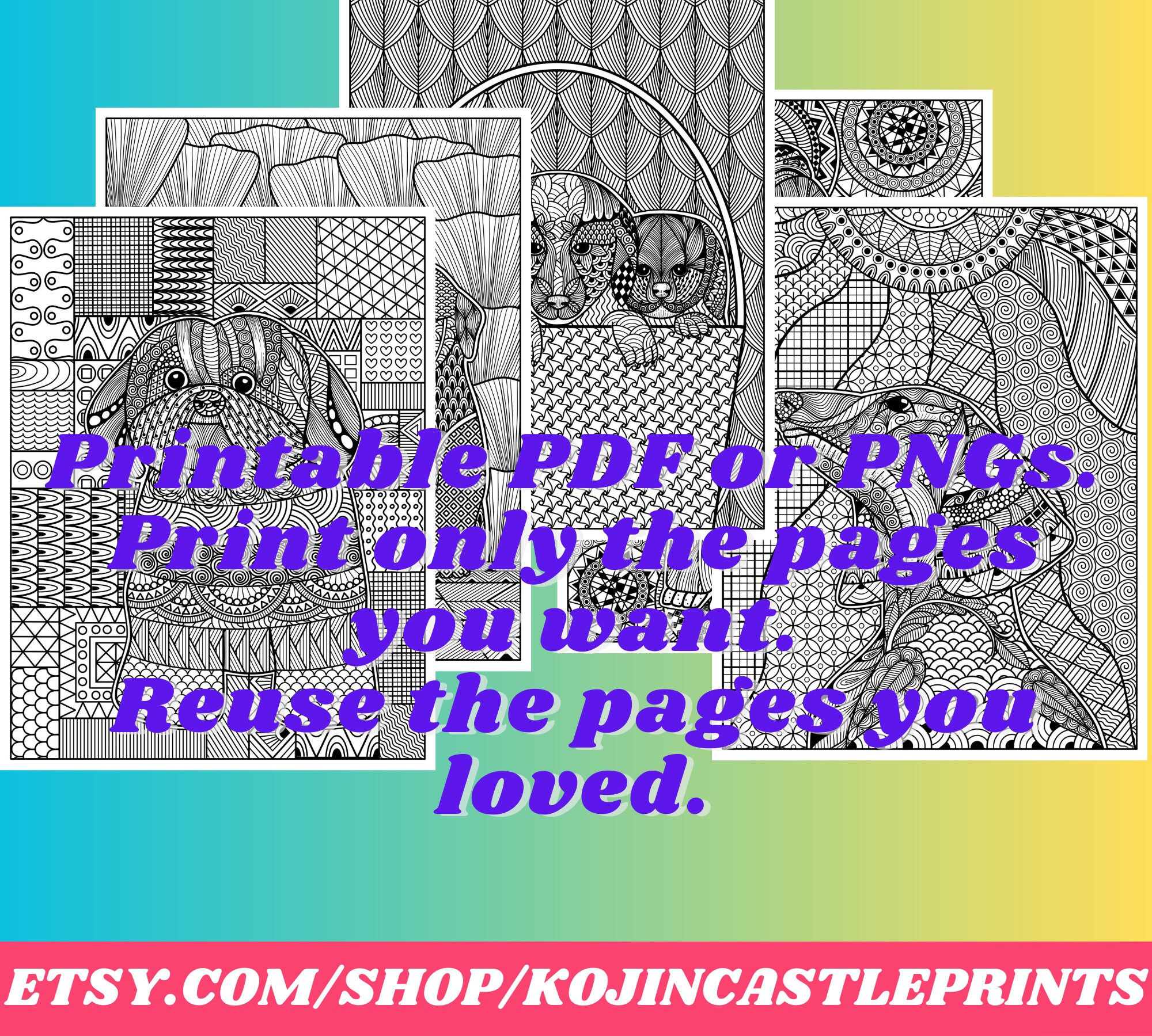 Printable Zen Dogs Adult Coloring Book- Calming Doggos Coloring Book ...