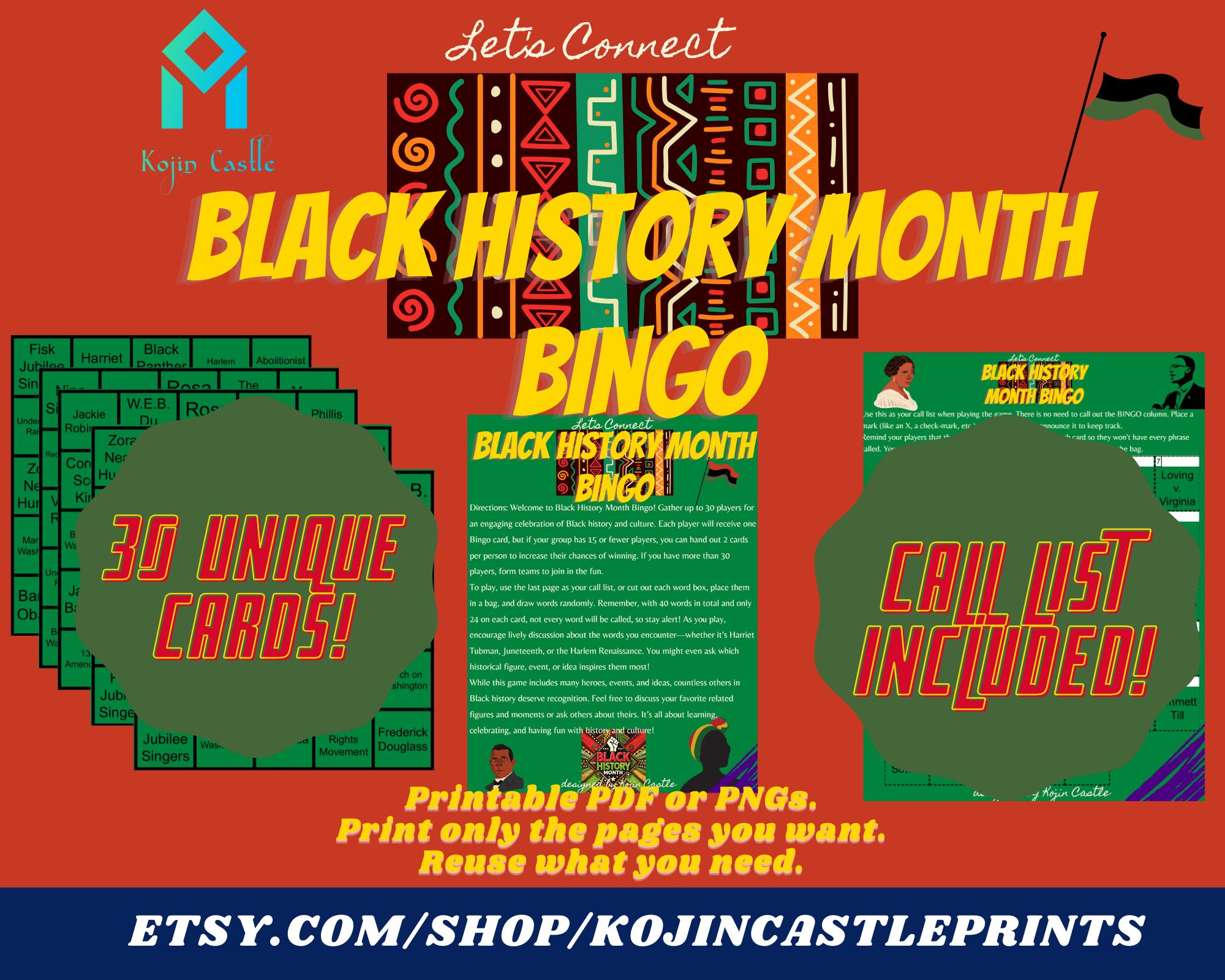 Black History Month Printable Bingo, Group Family Black History Party ...