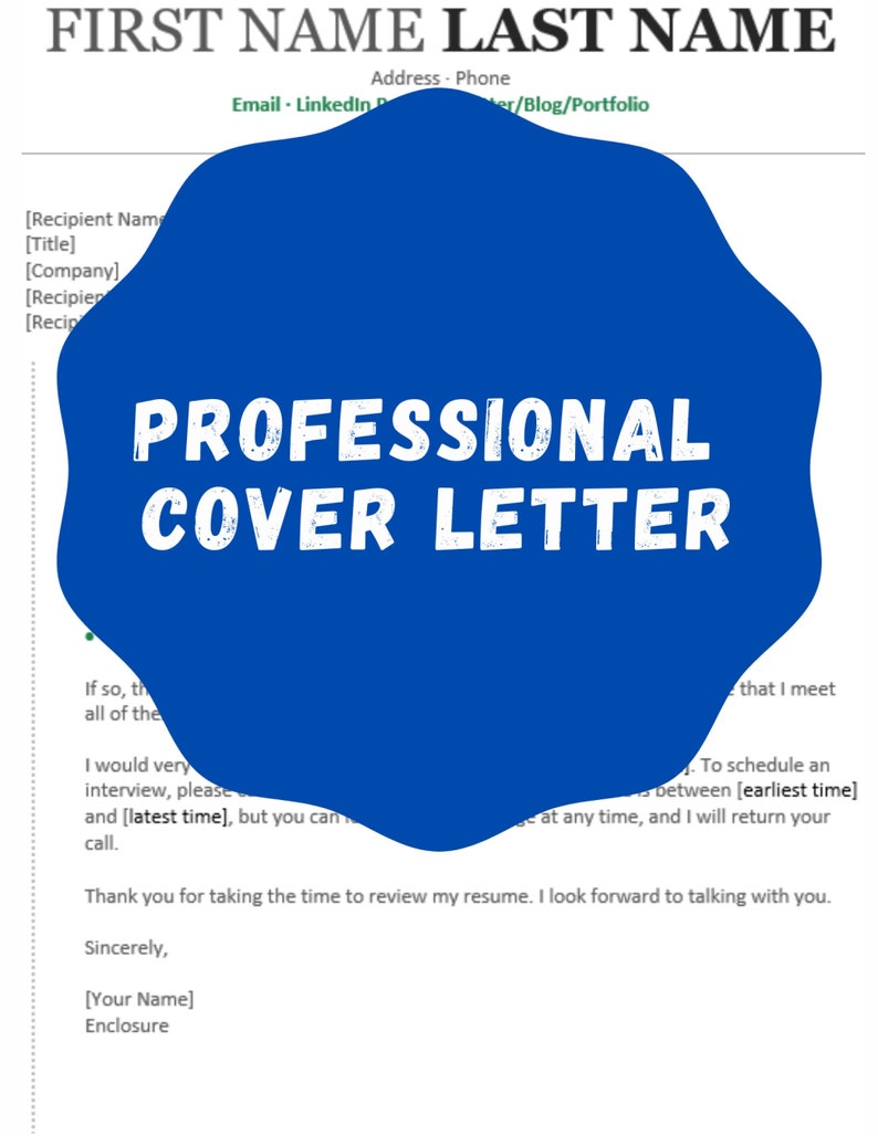Professional Resume Template– Digital Printable, CV Template With Cover ...