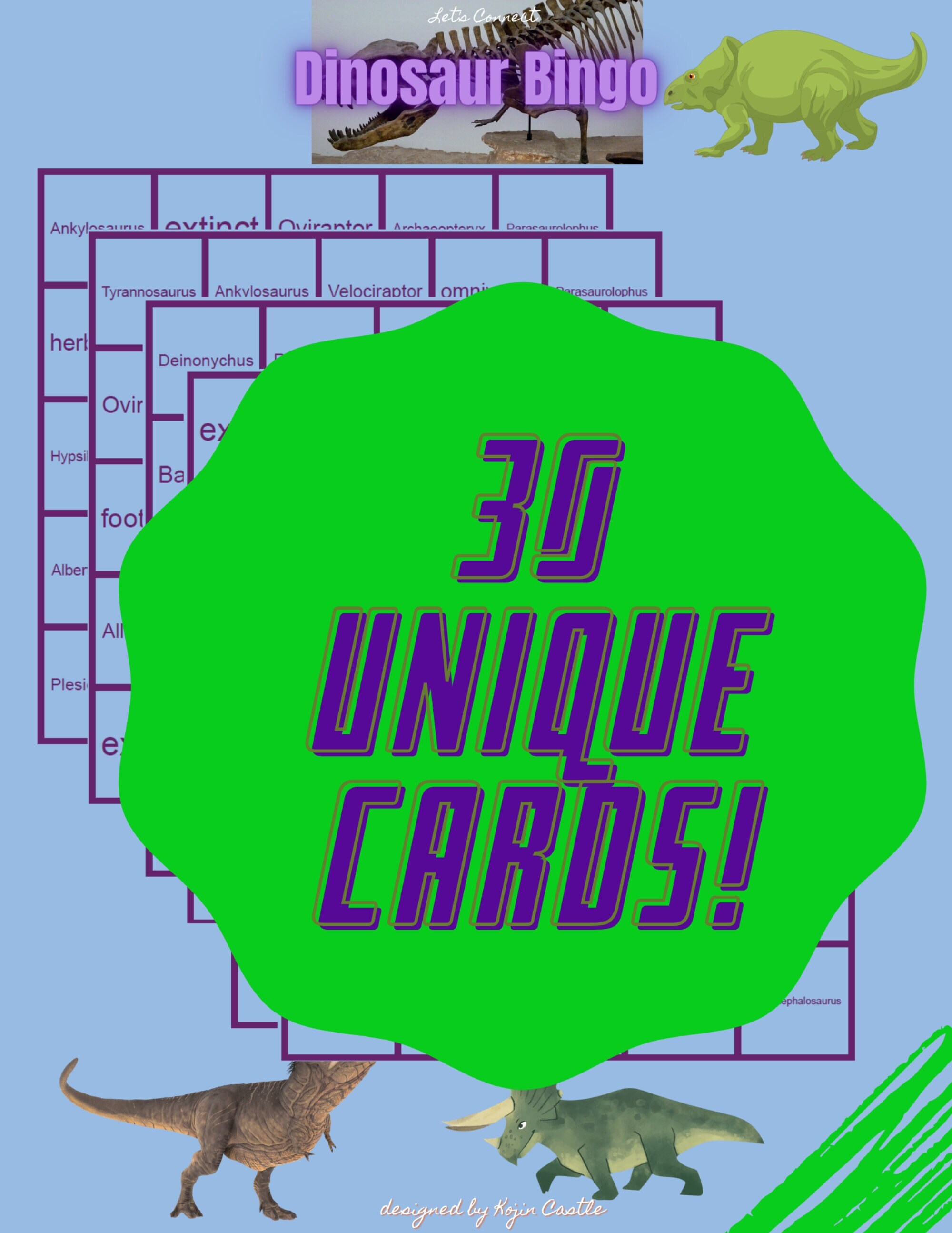 Digital Dinosaur Jurassic Bingo for Kids Group Family Dinosaur Birthday ...